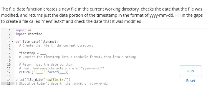 Solved The file_date function creates a new file in the | Chegg.com