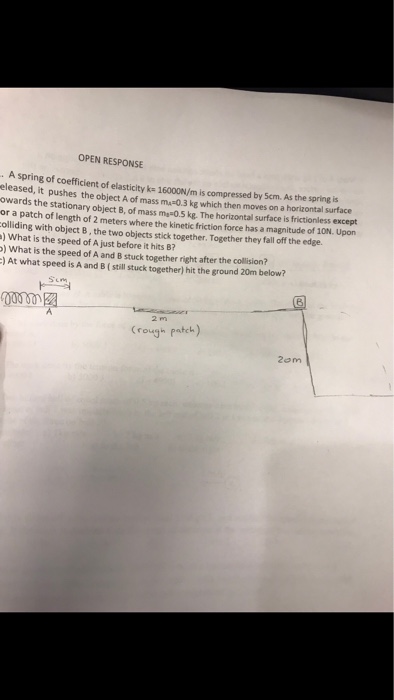 Solved OPEN RESPONSE A spring of coefficient of elasticity | Chegg.com