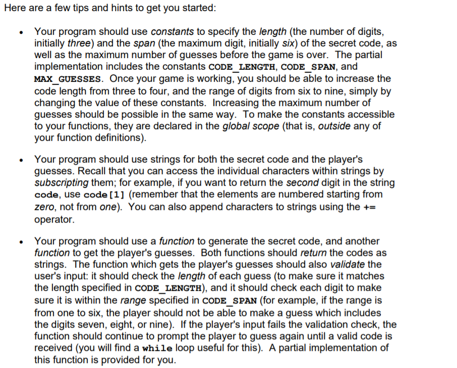 CS231 Project #1: "Codebreaker" For your first | Chegg.com
