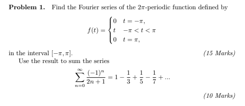 Solved Problem 1. Find the Fourier series of the 2n-periodic | Chegg.com