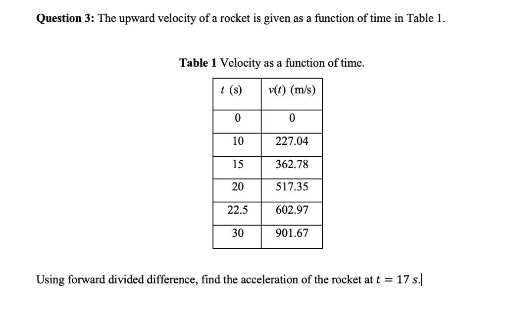 Question 3: The upward velocity of a rocket is given | Chegg.com