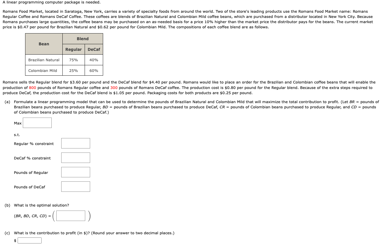Solved A linear programming computer package is needed. | Chegg.com