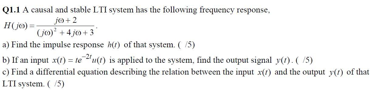 Solved Q1.1 A causal and stable LTI system has the following | Chegg.com