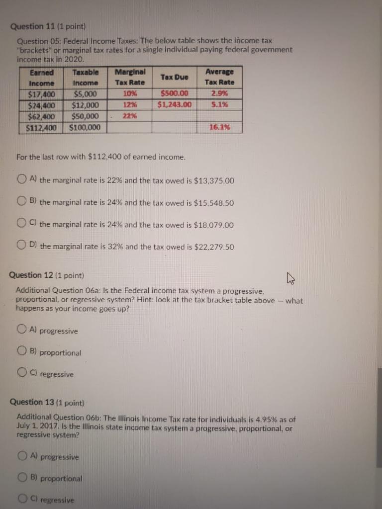Solved Question 10 (1 point) Question 05: Federal Income | Chegg.com