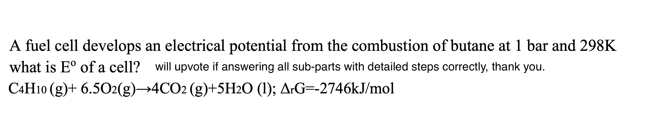 Solved A fuel cell develops an electrical potential from the | Chegg.com