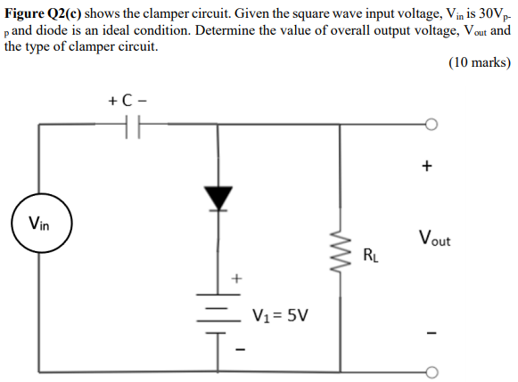 Solved Figure Q2(c) shows the clamper circuit. Given the | Chegg.com