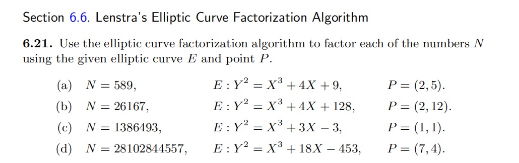 Solved 1. Use Lenstra's algorithm as outlined in section 6.6 | Chegg.com