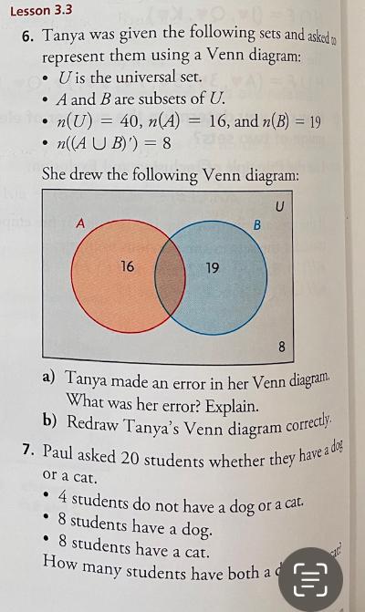Solved 6. Tanya was given the following sets and asked in | Chegg.com