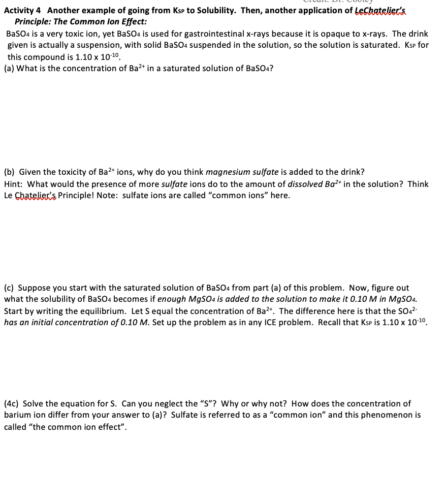 Solved Activity 4 Another example of going from Ksp to | Chegg.com