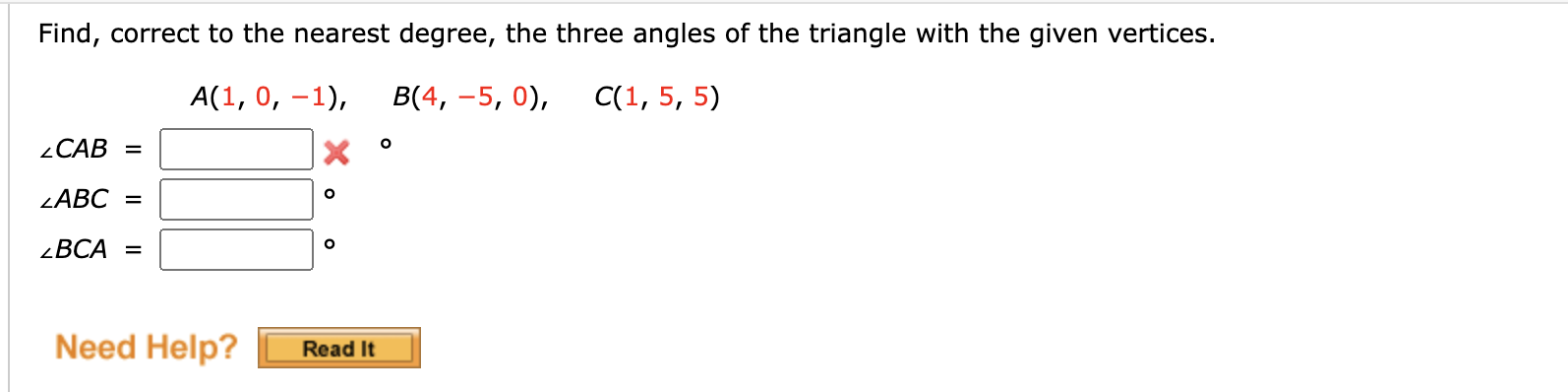 Solved Find, correct to the nearest degree, the three angles | Chegg.com