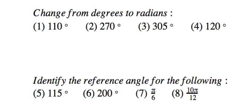 Solved Change from degrees to radians : (1) 110 ° (2) 270 ° | Chegg.com
