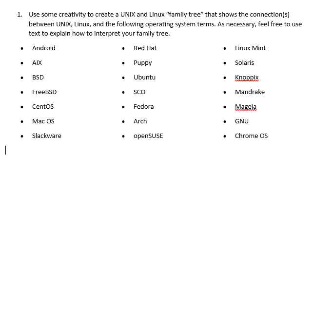 Solved 1. Use some creativity to create a UNIX and Linux | Chegg.com