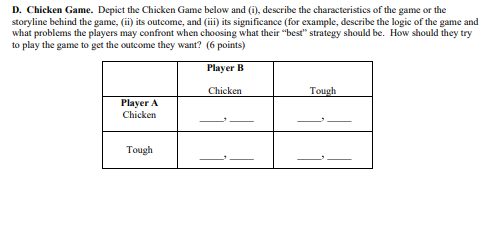 Solved D. Chicken Game. Depict the Chicken Game below and | Chegg.com