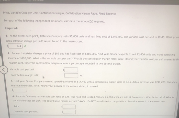 Solved Price, Variable Cost per Unit, Contribution Margin, | Chegg.com