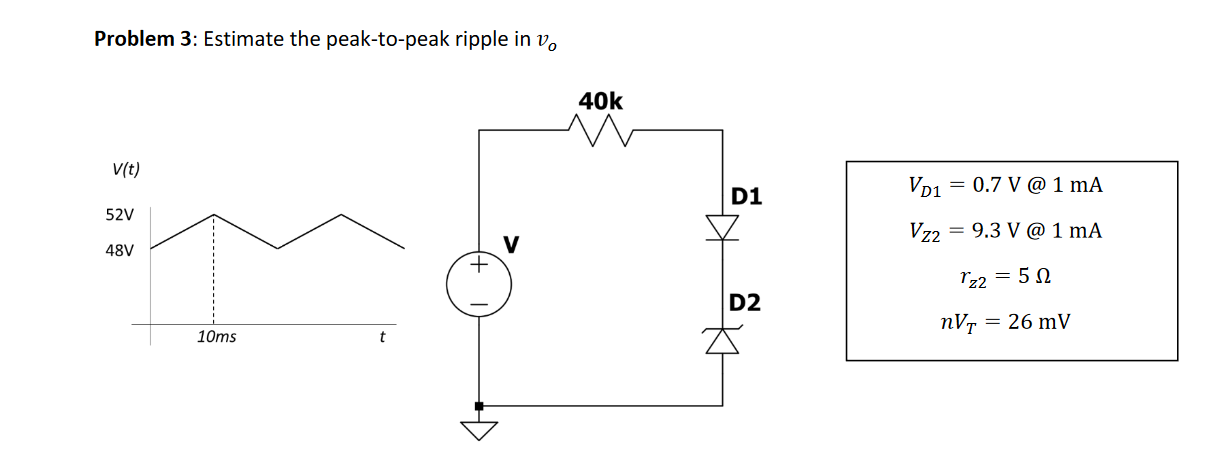 Solved Problem 3: Estimate the peak-to-peak ripple in vo | Chegg.com
