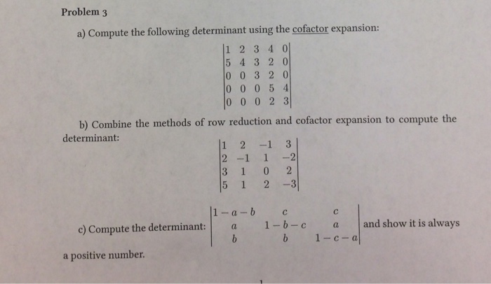 Solved Problem 3 a) Compute the following determinant using | Chegg.com