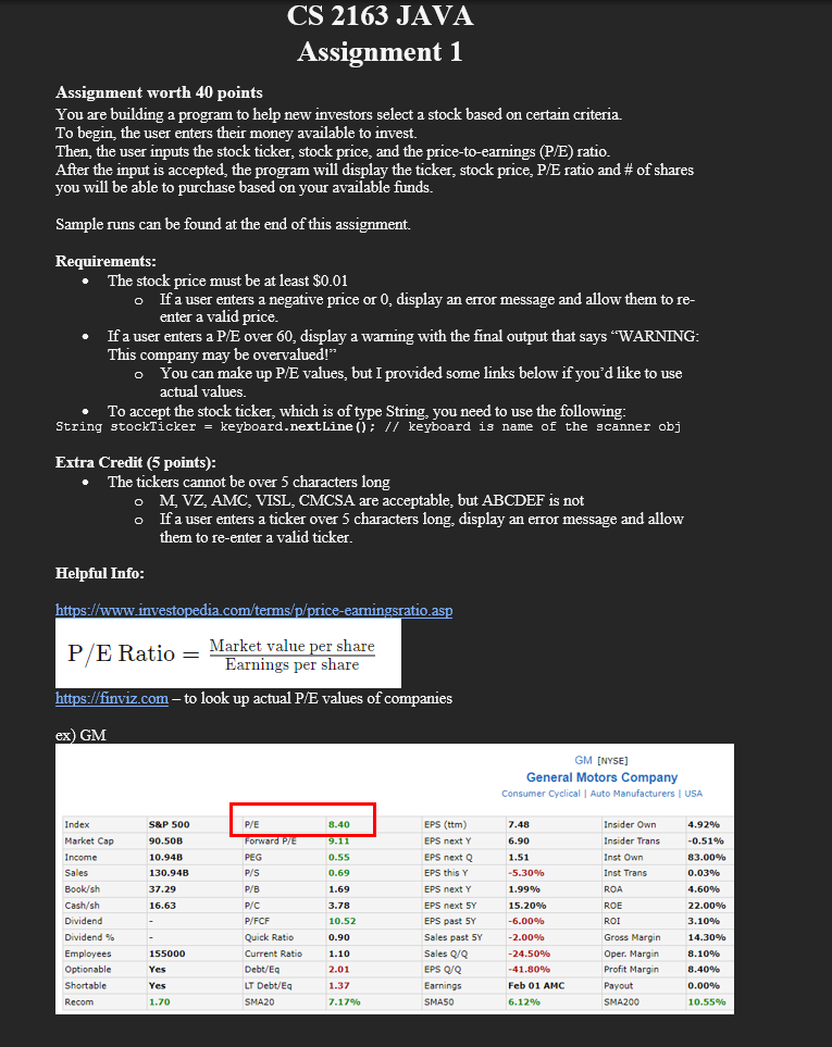 Solved CS 2163 JAVA Assignment 1 Assignment worth 40 points | Chegg.com