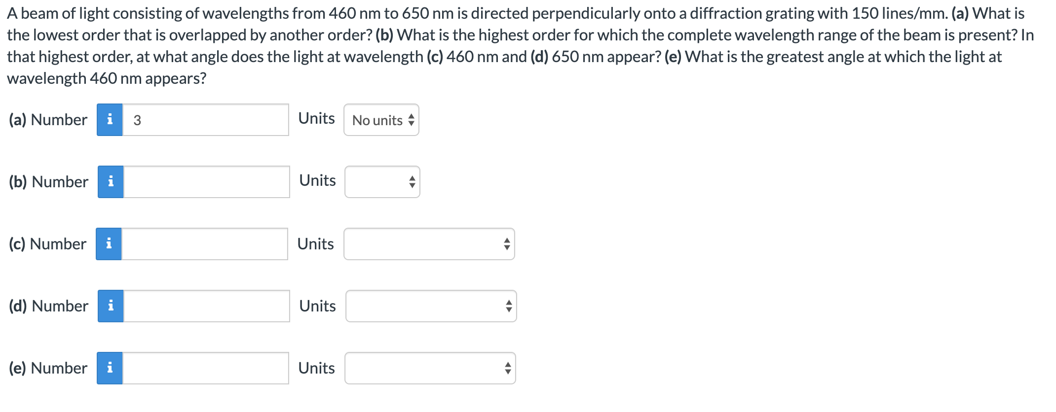 Solved A beam of light consisting of wavelengths from 460 nm | Chegg.com