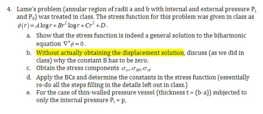 4. Lame's problem (annular region of radii a and b | Chegg.com