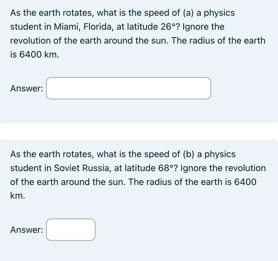 Solved As the earth rotates, what is the speed of (a) a | Chegg.com