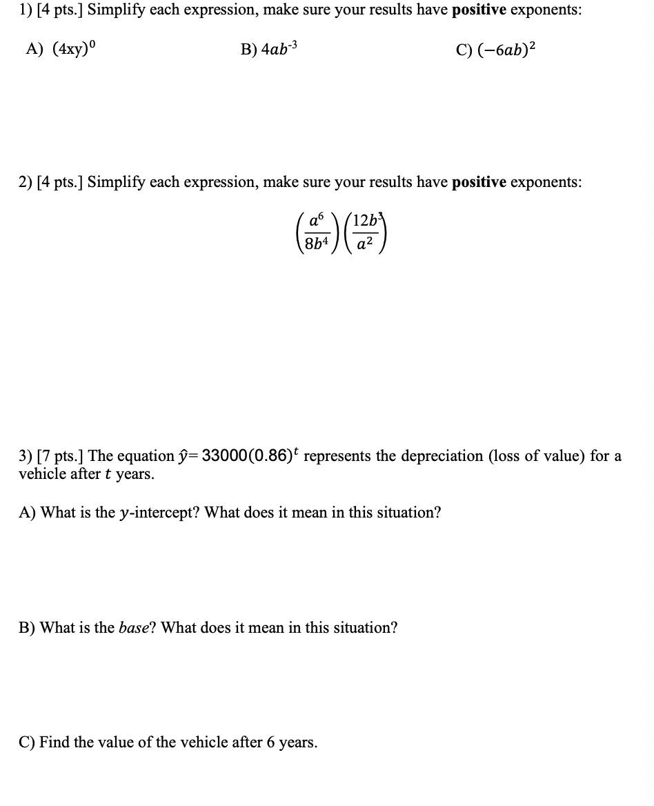 Solved 1) [4 pts.] Simplify each expression, make sure your | Chegg.com