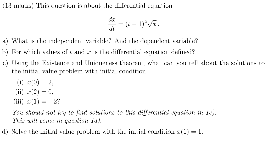 Solved (13 marks) This question is about the differential | Chegg.com