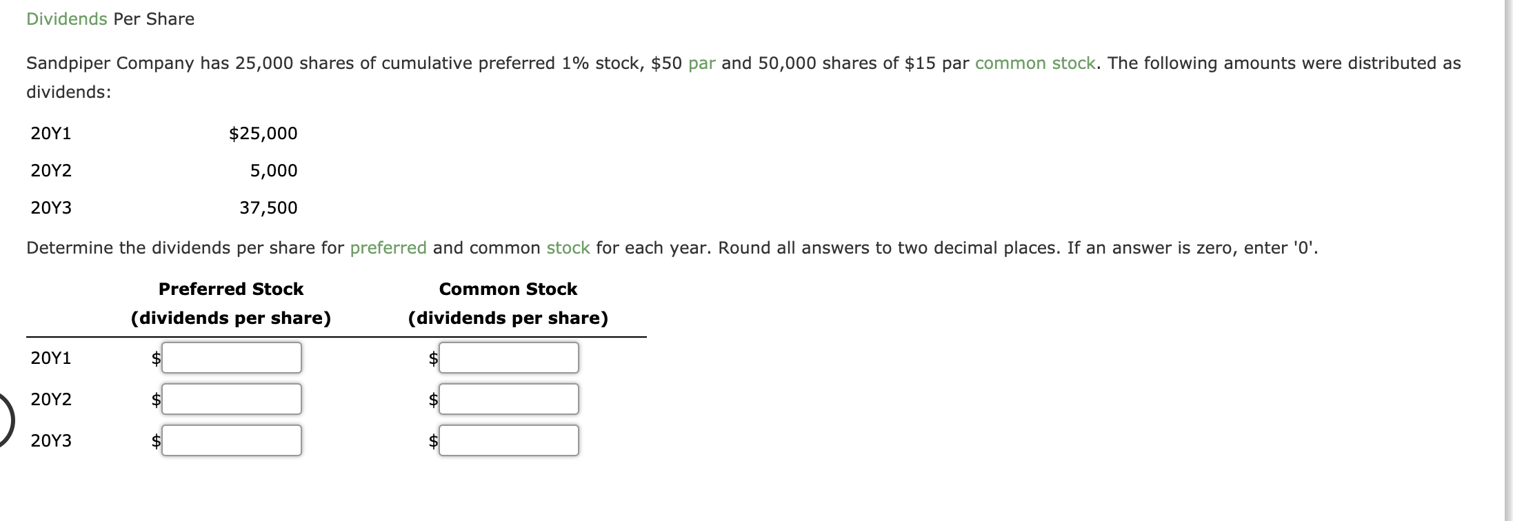 Solved Dividends Per Share Sandpiper Company Has 25 000 Chegg