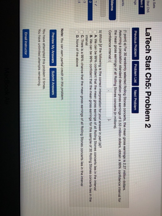 Solved k Sets LaTech Stat Ch5: Problem 2 Stat Chs em 2 | Chegg.com