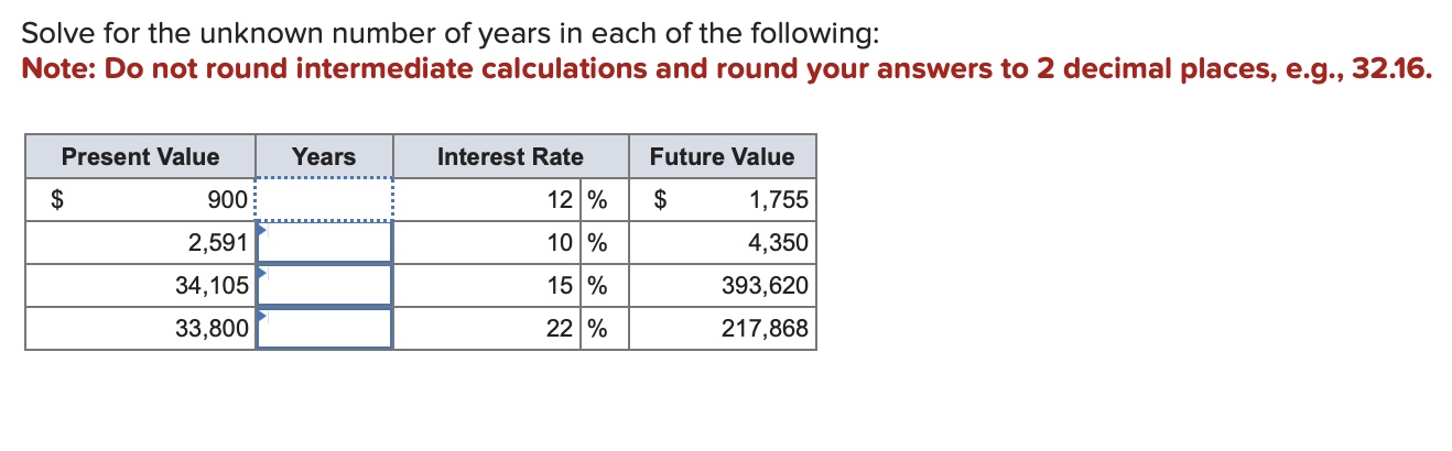 Solved Solve for the unknown number of years in each of the | Chegg.com
