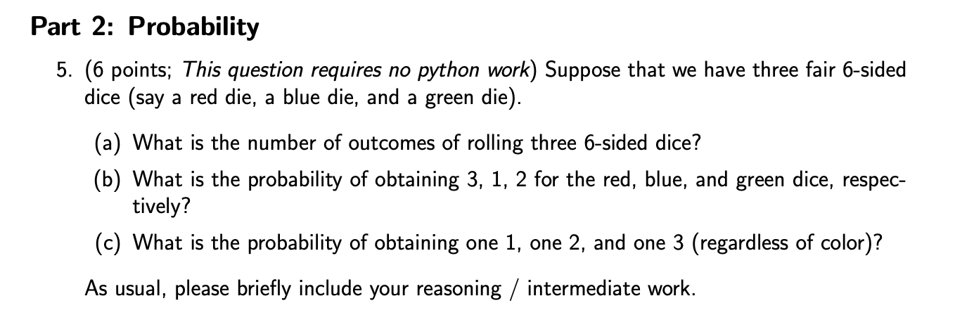 Solved Part 2: Probability 5. (6 points; This question | Chegg.com