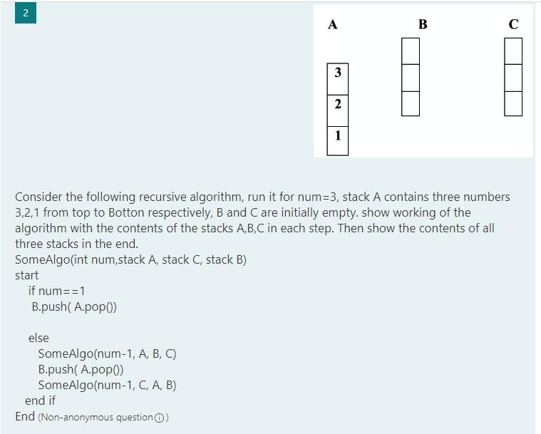 Solved 2 А B с 3 2 1 1 Consider the following recursive | Chegg.com