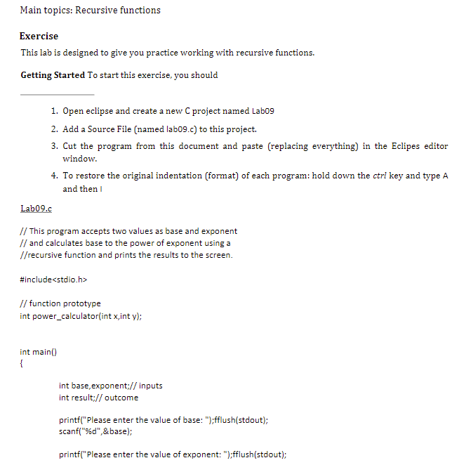 Solved Main topics: Recursive functions Exercise This lab is | Chegg.com