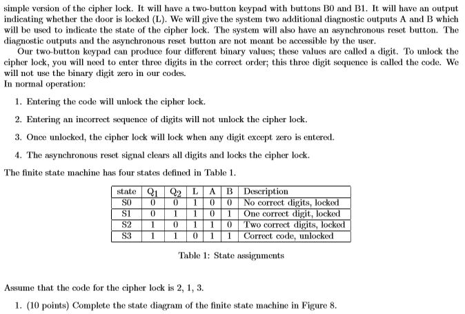 Solved simple version of the cipher lock. It will have a | Chegg.com