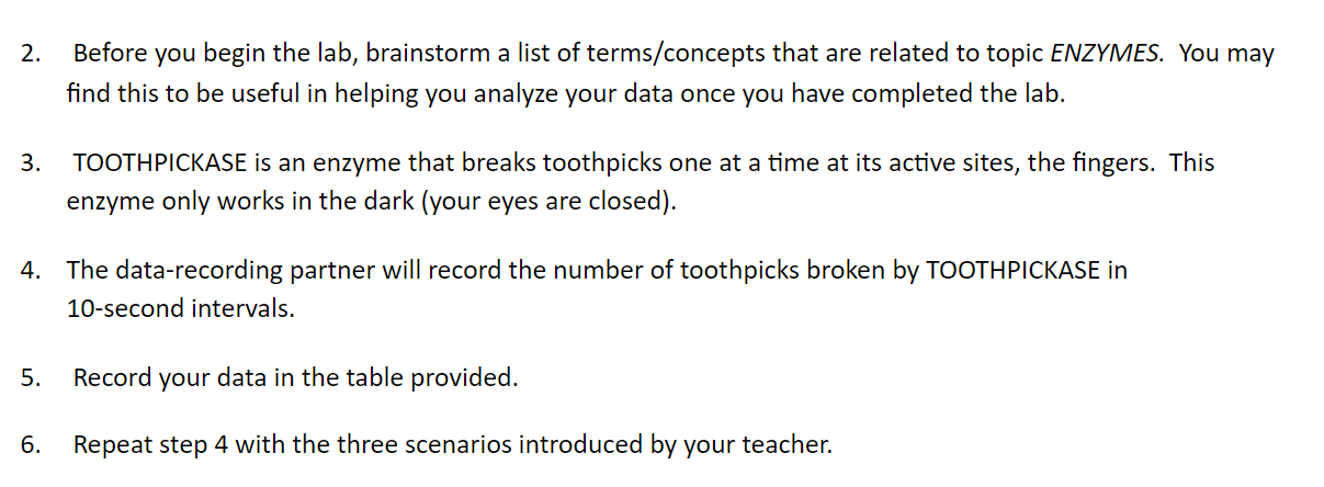 Solved Enzyme: Toothpickase Lab Given the data table below , | Chegg.com