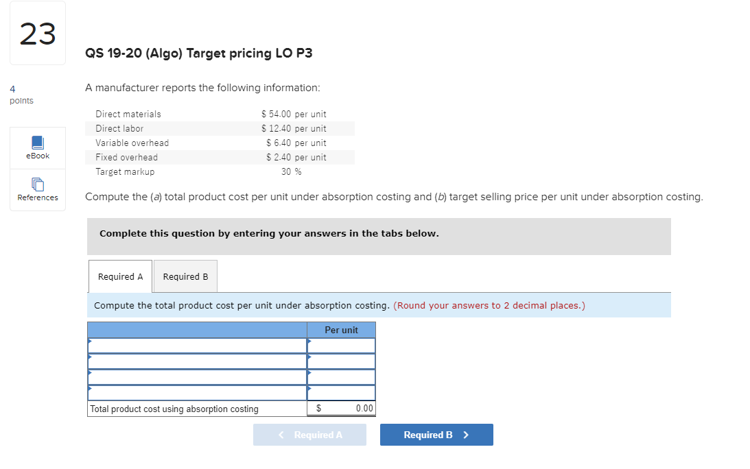 Solved QS 19-20 (Algo) Target pricing LO P3 A manufacturer | Chegg.com