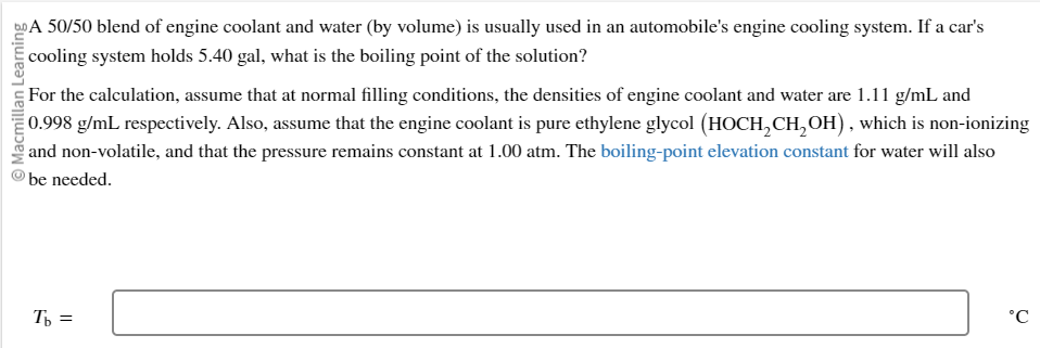 Solved A 50/50 ﻿blend of engine coolant and water (by | Chegg.com