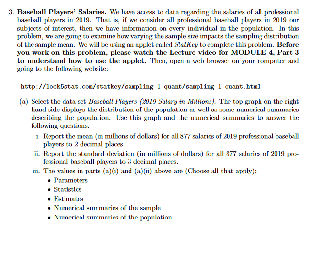 Baseball Players' Salaries. We have access to data | Chegg.com