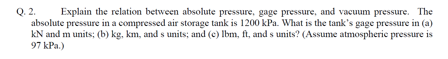 Solved Q. 2. Explain the relation between absolute pressure, | Chegg.com