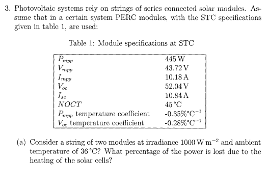 Solved 3. Photovoltaic systems rely on strings of series | Chegg.com
