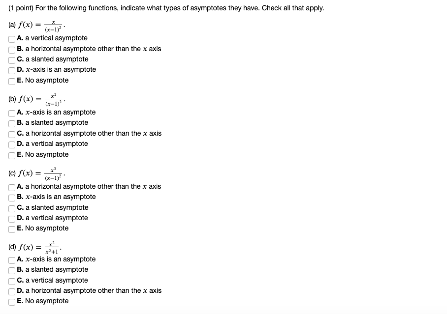Solved (1 point) For the following functions, indicate what | Chegg.com