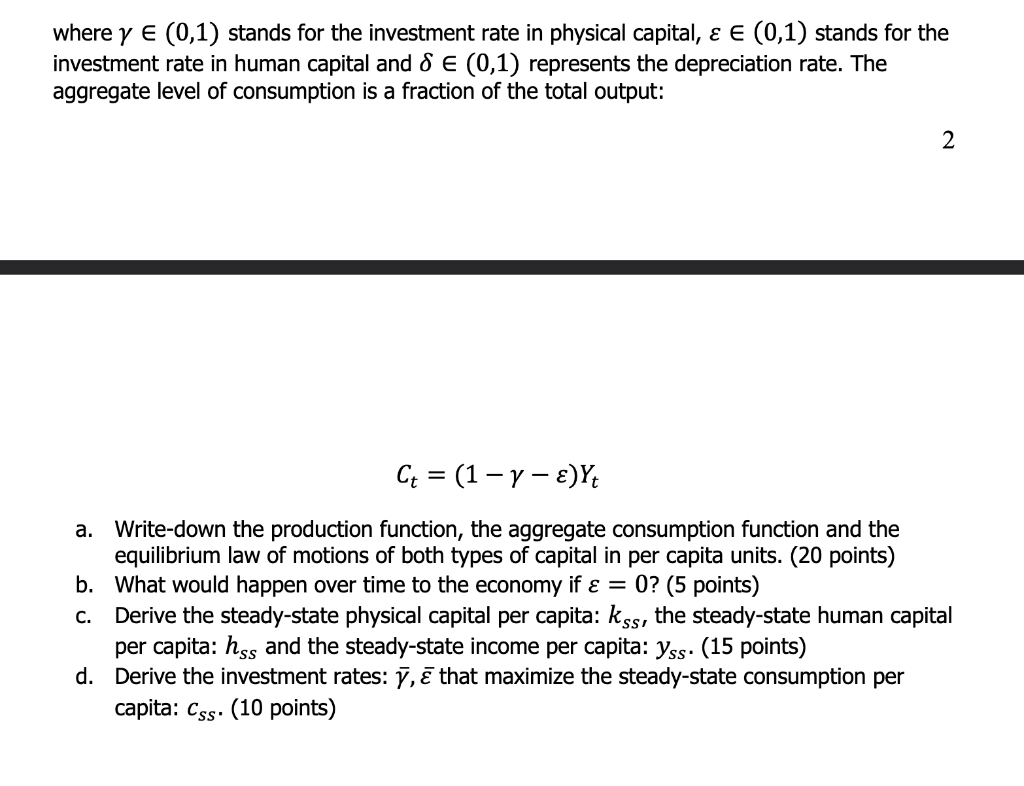 Solved A Solow Model of Economic Growth with Human Capital | Chegg.com