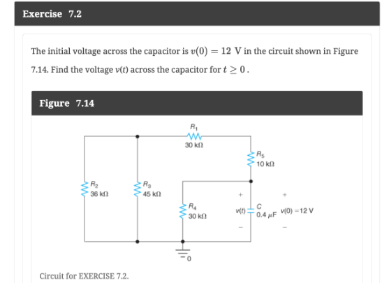 Solved The initial voltage across the capacitor is v(0)=12 V | Chegg.com