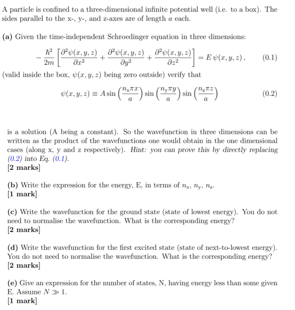 Solved A particle is confined to a three-dimensional | Chegg.com