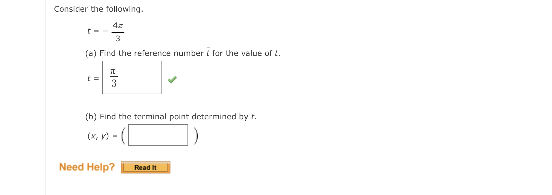 Solved Consider the following.t=-4π3(a) ﻿Find the reference | Chegg.com