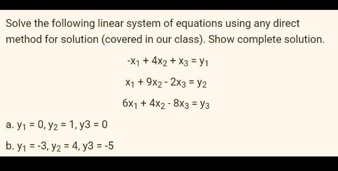 Solved Solve the following linear system of equations using | Chegg.com