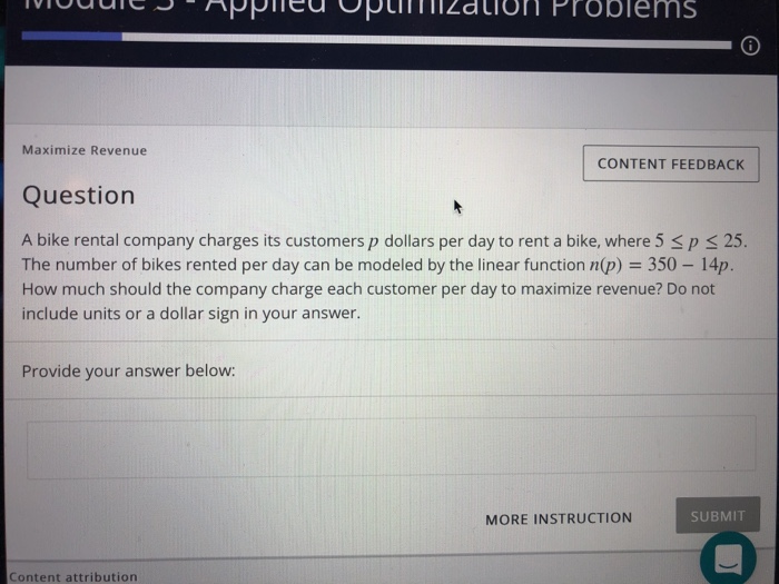 Solved Maximize Revenue CONTENT FEEDBACK Question A bike | Chegg.com