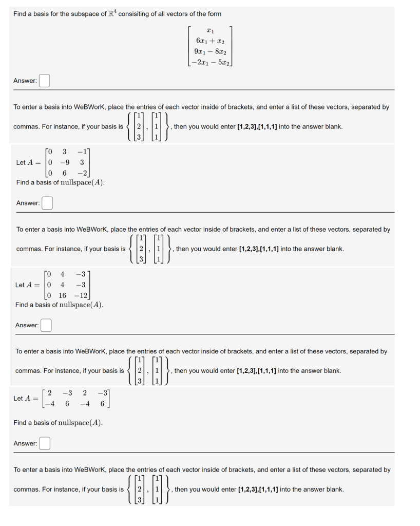 Solved Find a basis for the subspace of R' consisting of all | Chegg.com