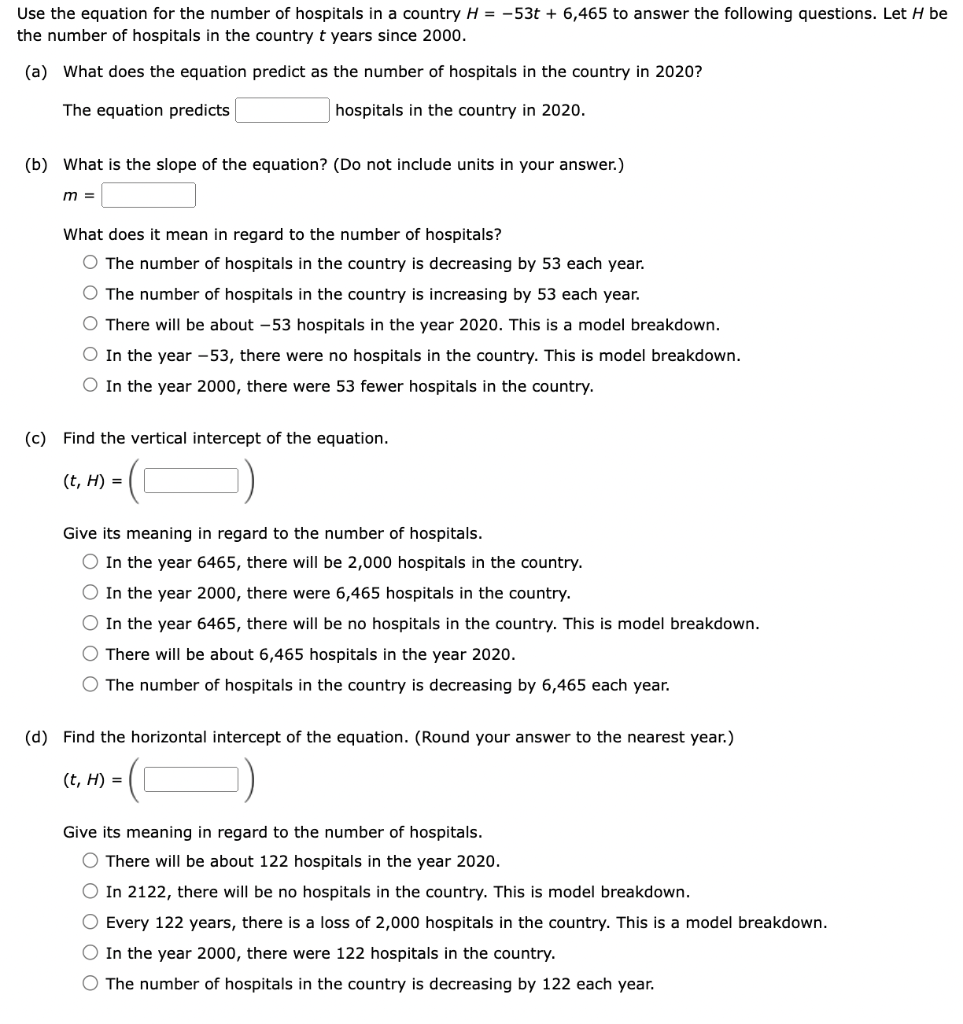 Solved Use the equation for the number of hospitals in a | Chegg.com