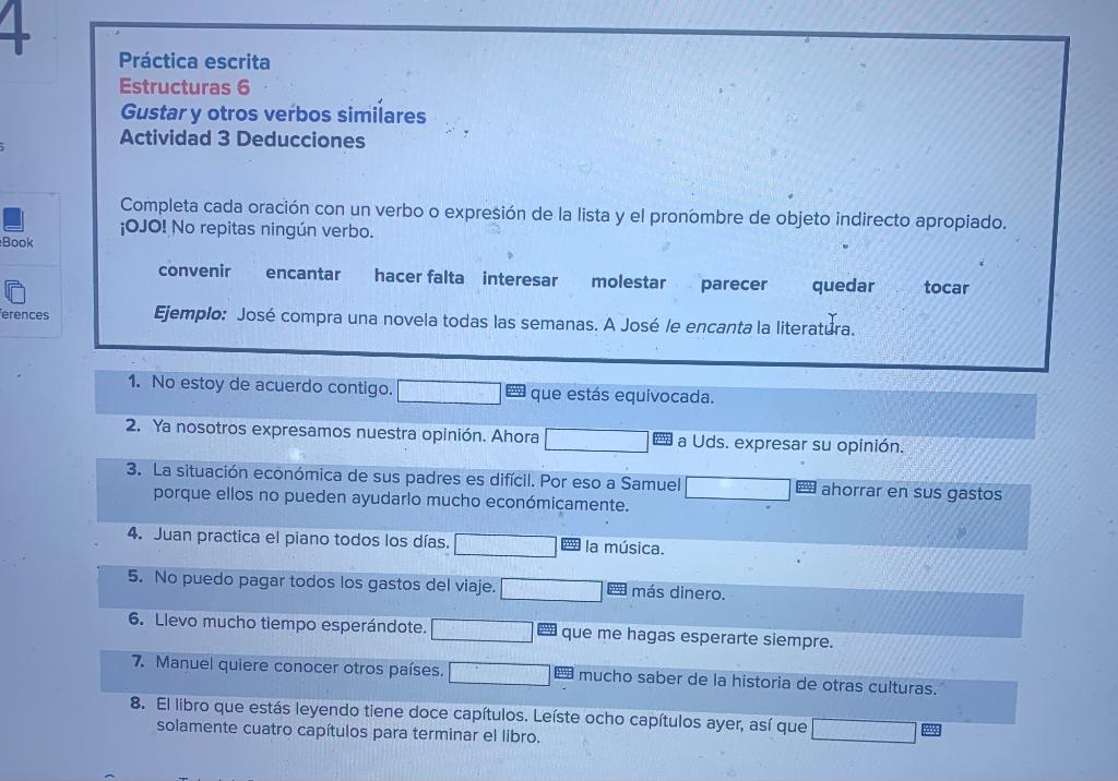 Práctica escrita Estructuras 6 Gustar y otros verbos | Chegg.com