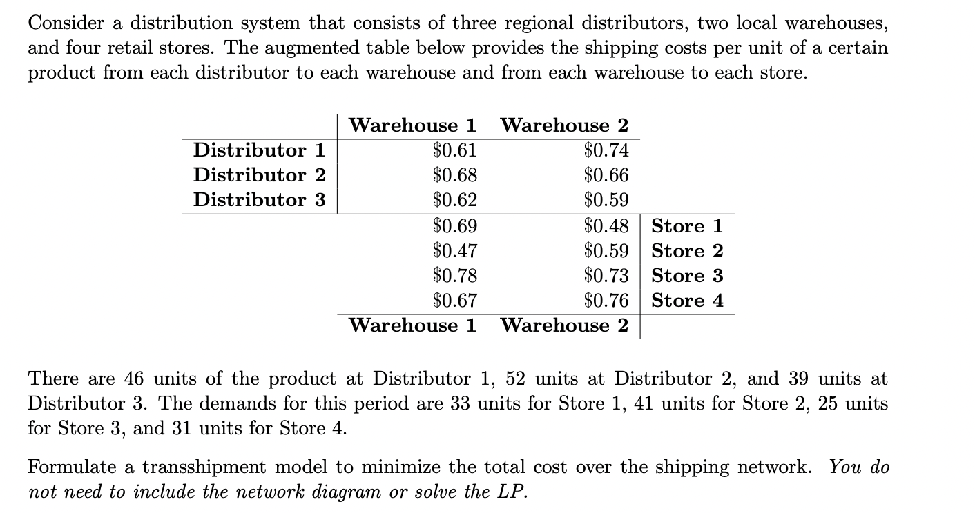 Solved Consider a distribution system that consists of three | Chegg.com